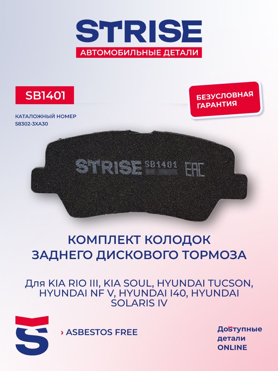 Колодки тормозные дисковые задние STRISE SB1401