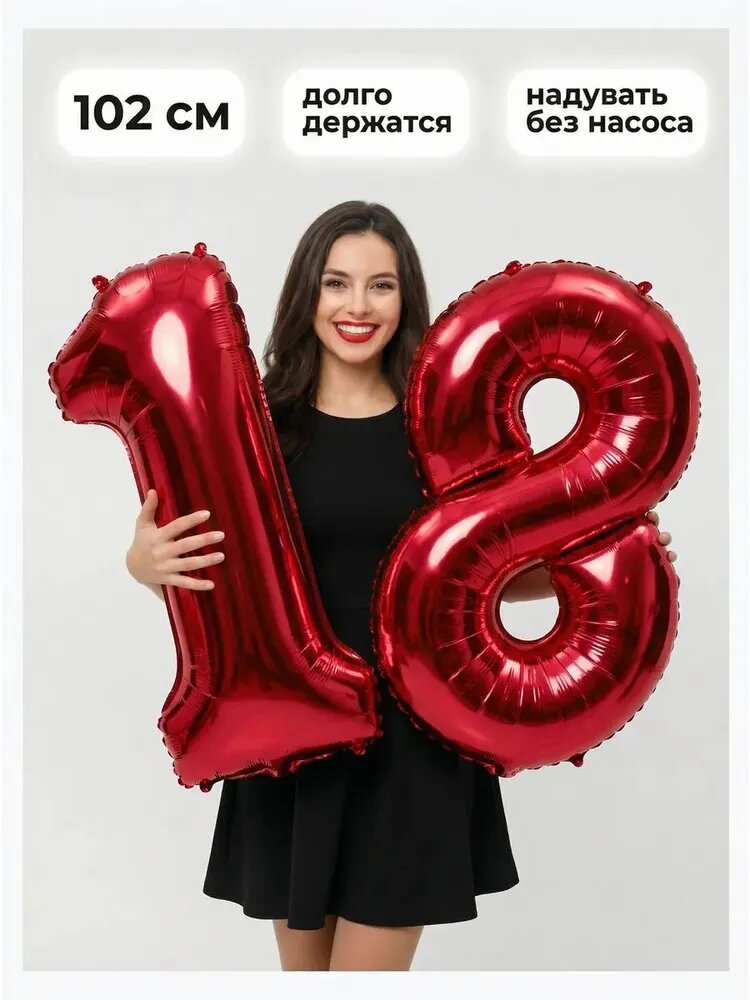 Фольгированные шары цифры 18, красные
