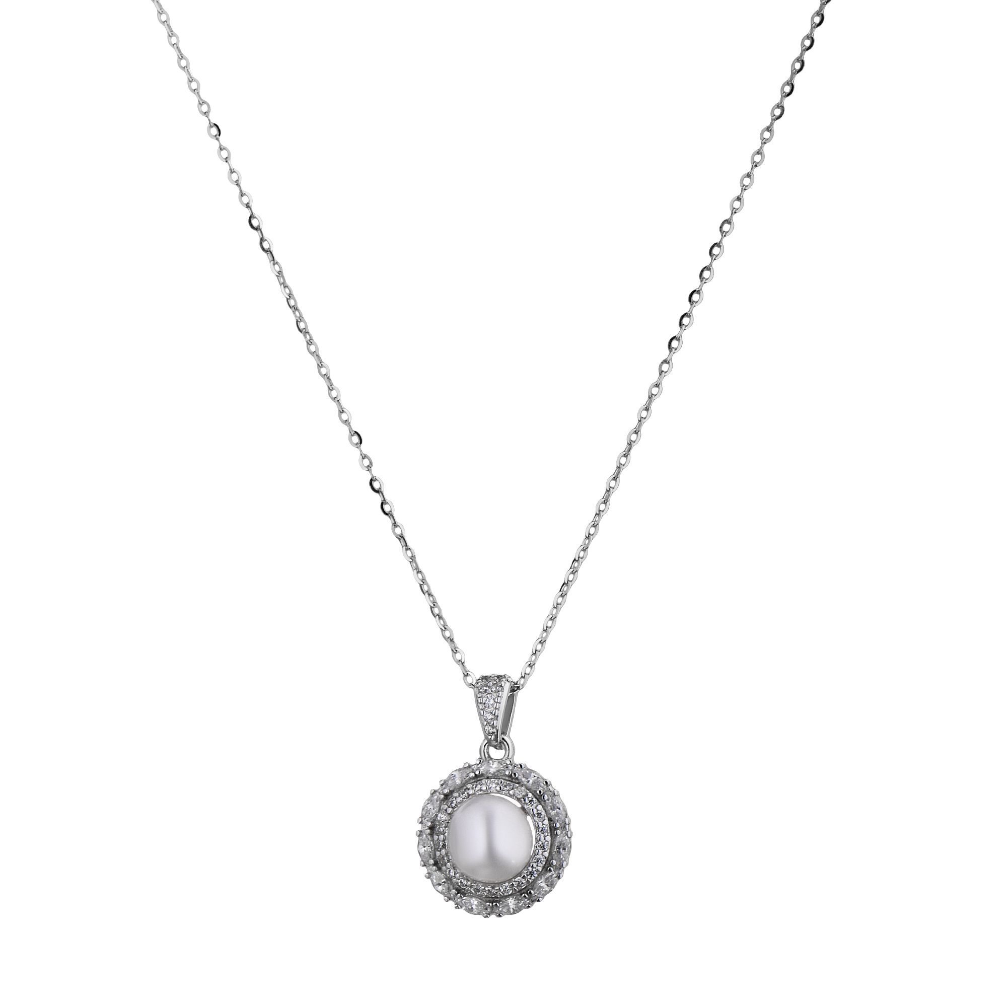 Колье, 925 проба, родирование, фианит, жемчуг
