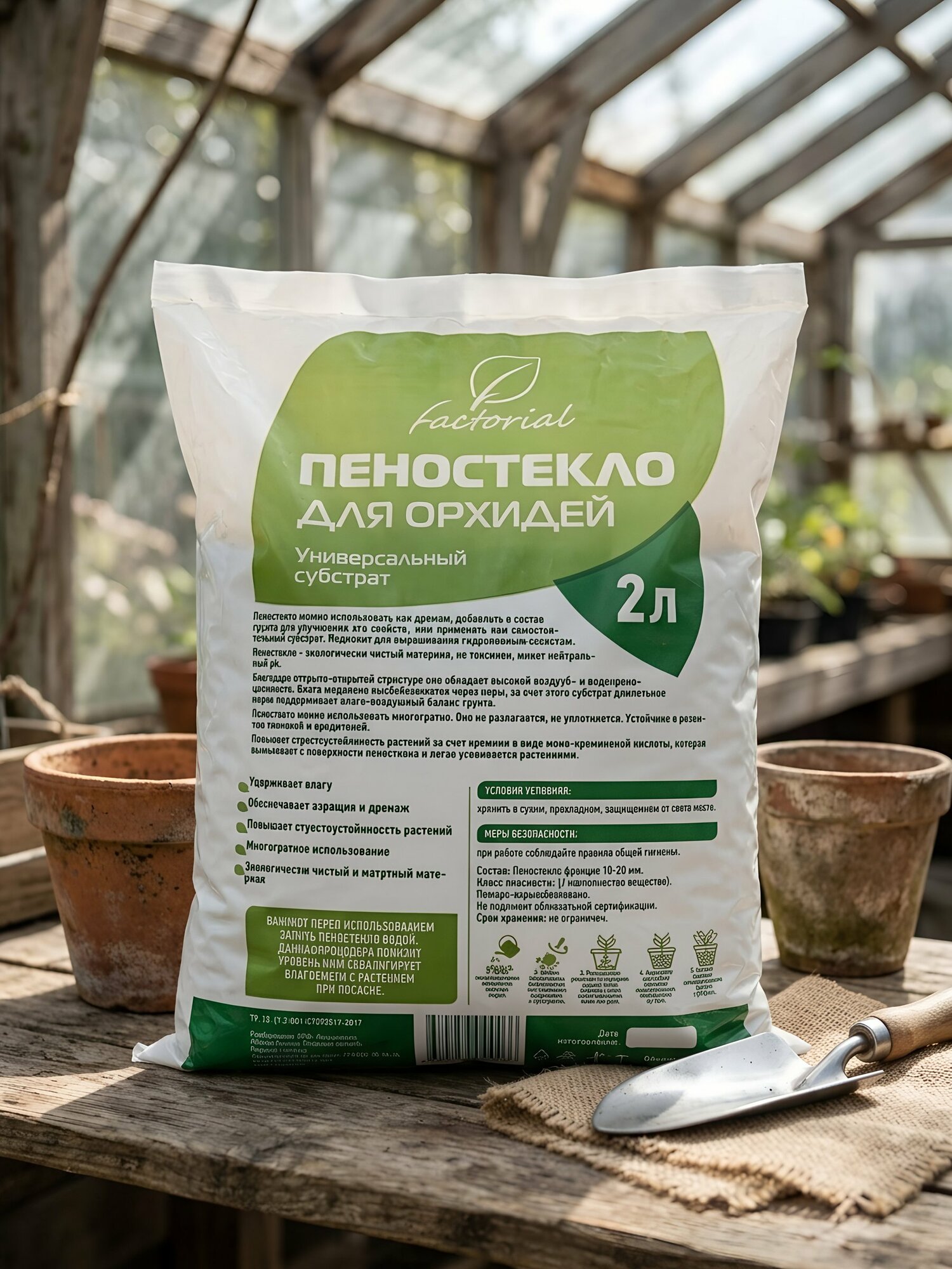 Пеностекло Factorial 2 л для орхидей и растений — универсальный дренаж и субстрат для сада и огорода, производство Россия