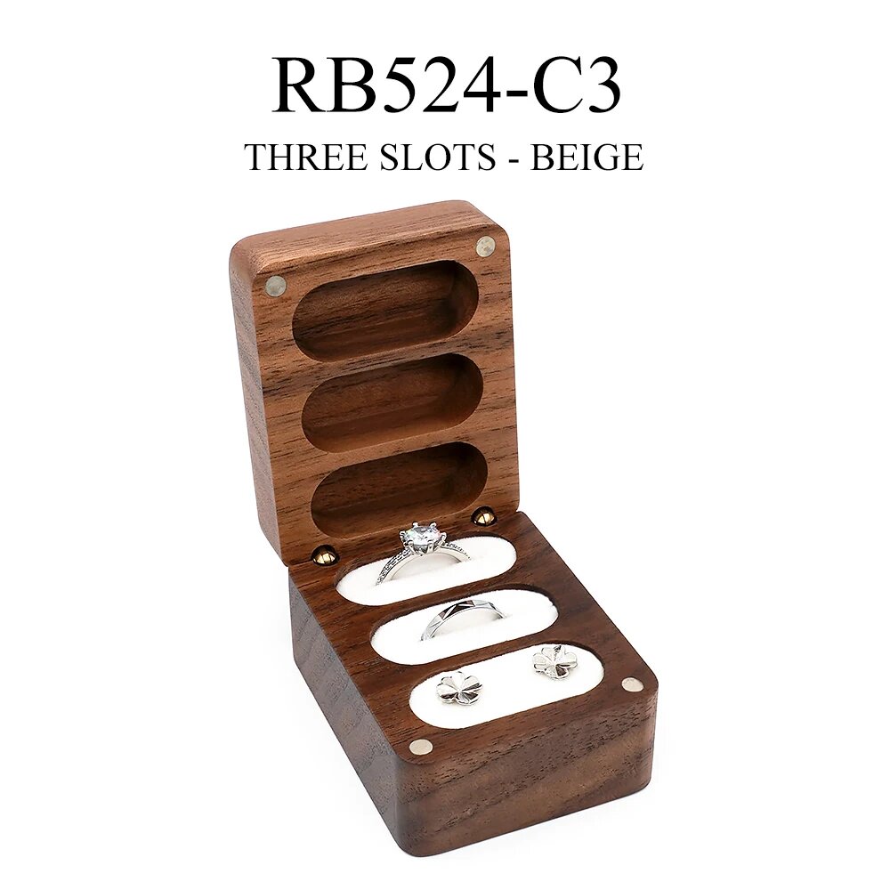 Шкатулка для колец RB524-C3, бежевая, 3 слота