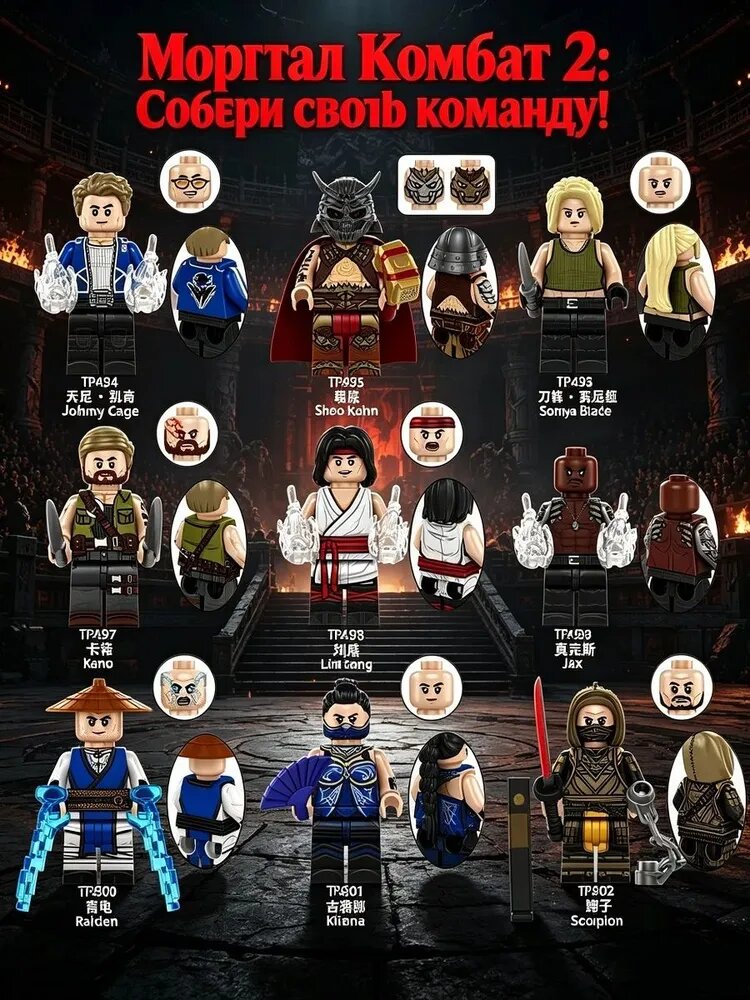 Фигурки персонажей Mortal Kombat(9 шт-4.5cm), набор мини-фигурок, совместимые с лего, подарок для фанатов файтинга