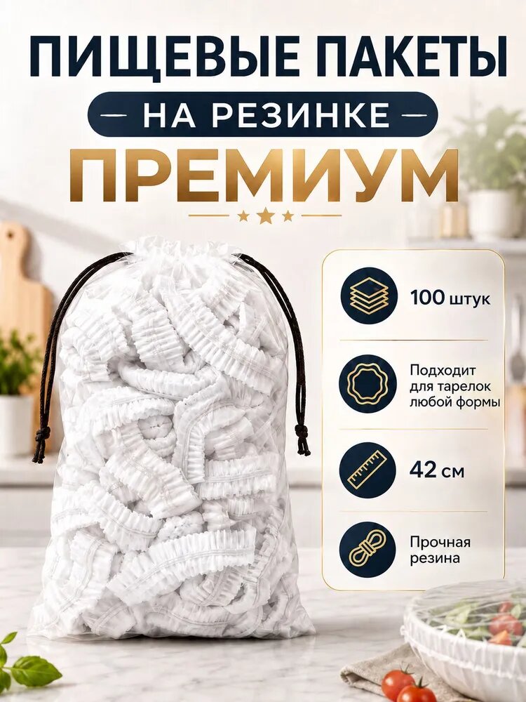 Пакет крышка для хранения продуктов, длина 42 см, 100 шт./Пищевые пакеты на резинке