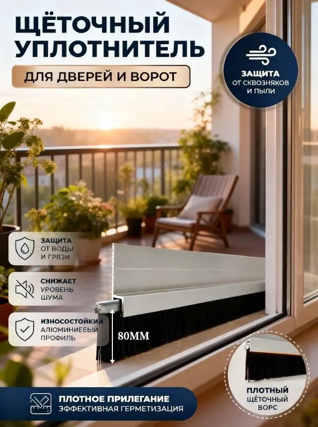 EB-1285h8/1000 Щетка полосовая + Профиль 1000*130*13,5h(база 8,0), ворс высотой 80 мм PP черный 0,50, с профилем h стыковочным, щетка под ворота, уплотнительная линейная для откатных ворот дверей