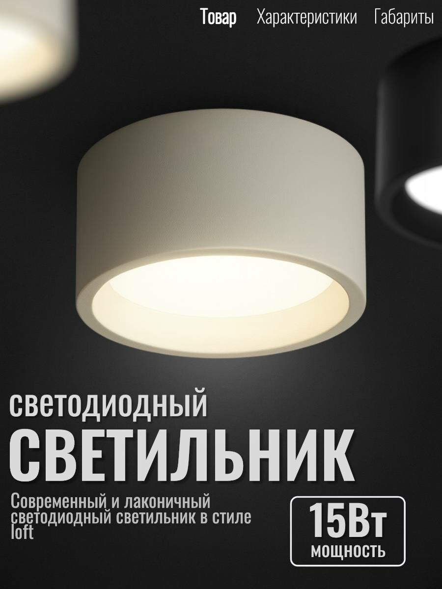 Светильник потолочный светодиодный 15Вт 6500К 14см, настенный и потолочный, круглый (Цвет товара: белый; Длина: 14 см; Ширина: 14 см)