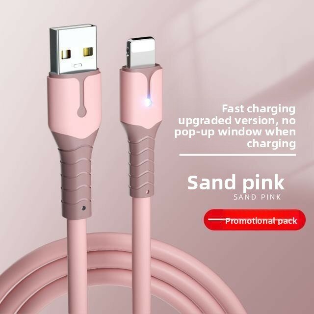 Кабель зарядного устройства с силиконовым кабелем lightning brand, с быстрой зарядкой 10w долговечная конструкция розовый 1.5м
