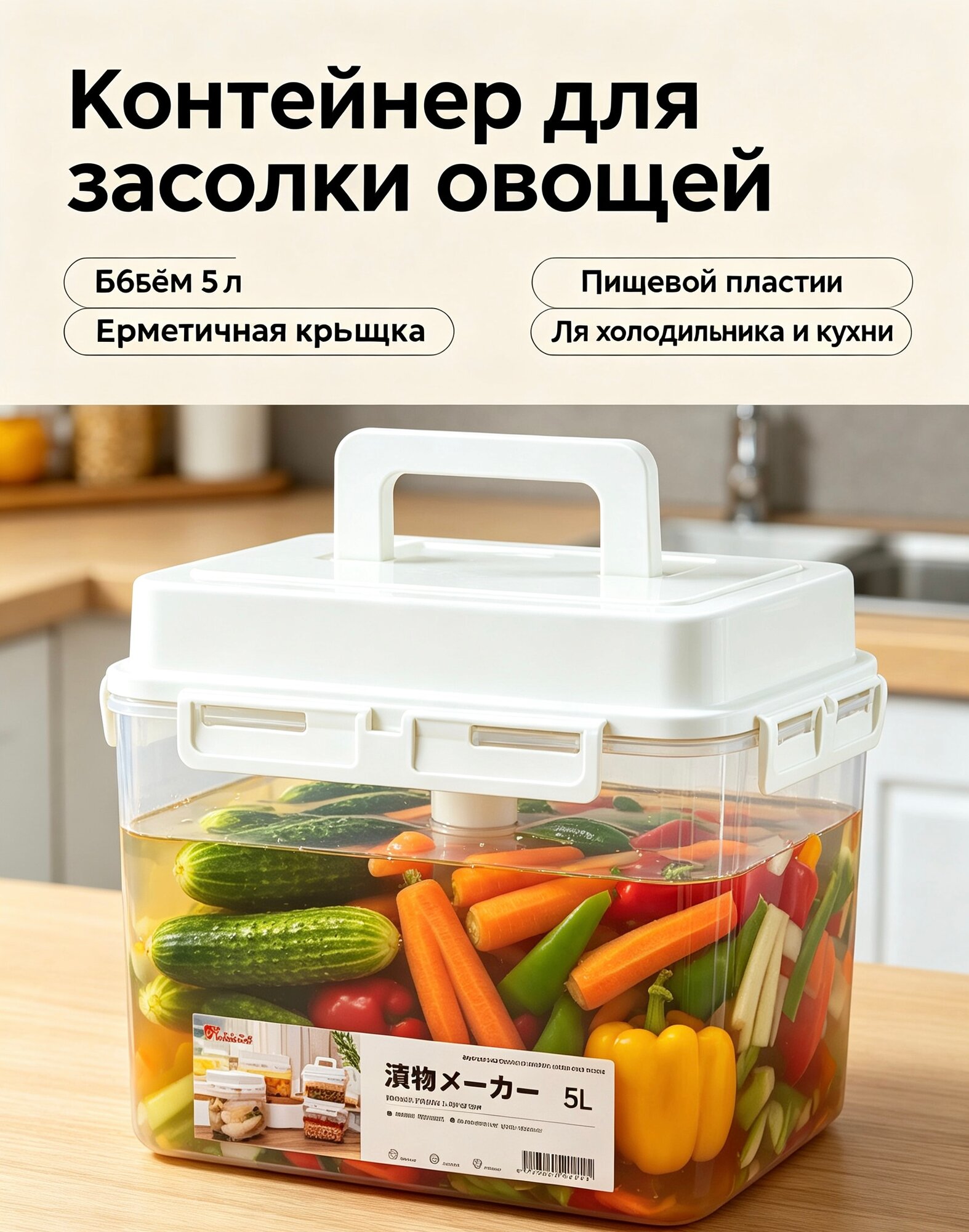 Банка для кимчи большой емкости, пищевые маринованные овощи, герметичная коробка, с прижимной пластиной, 4 л