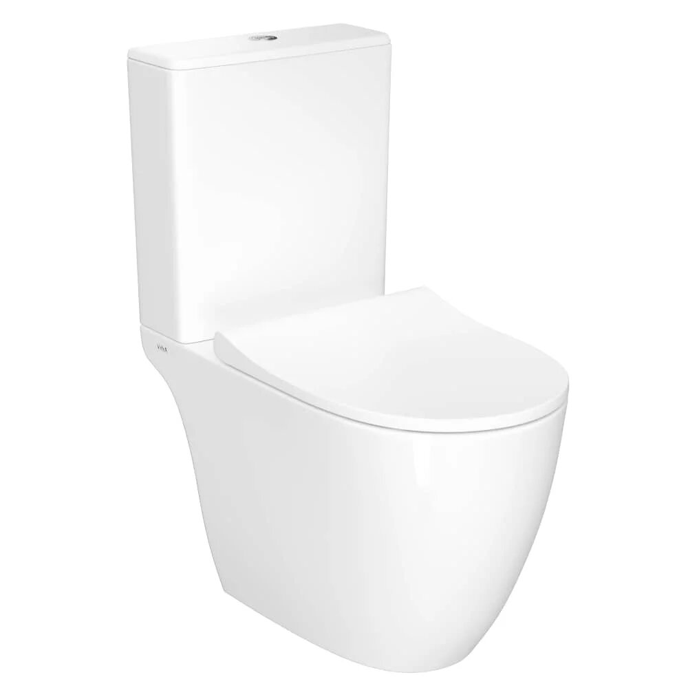Унитаз-компакт напольный VitrA Sento Open-Back 9830B003-7204 с микролифтом, безободковый, антивсплеск, фарфоровый, белый, глянцевый, овальный, с нижним подводом, сиденье для унитаза в комплекте