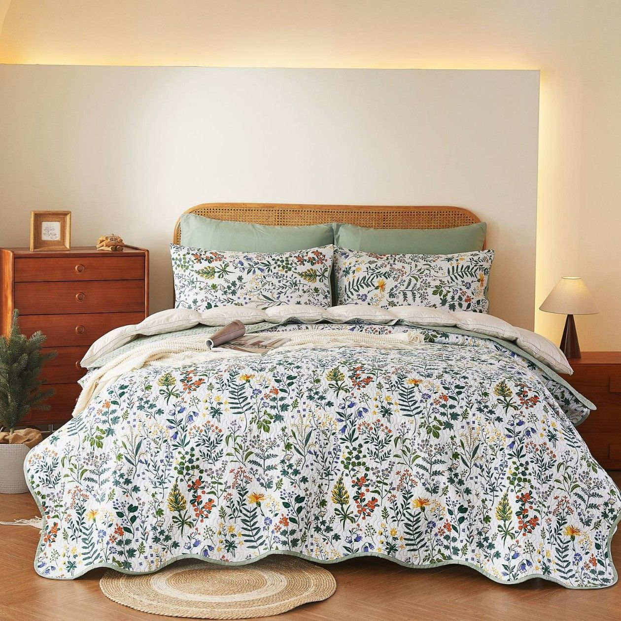 Покрывало 230x250 см cotton peach пэчворк, стёганый пейсли оливковый