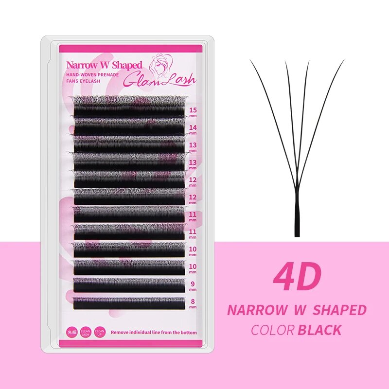 GLAMLASH В-образные узкие 3D/4D/5D W ресницы LU, 9-13mm, Narrow 4D W Lash