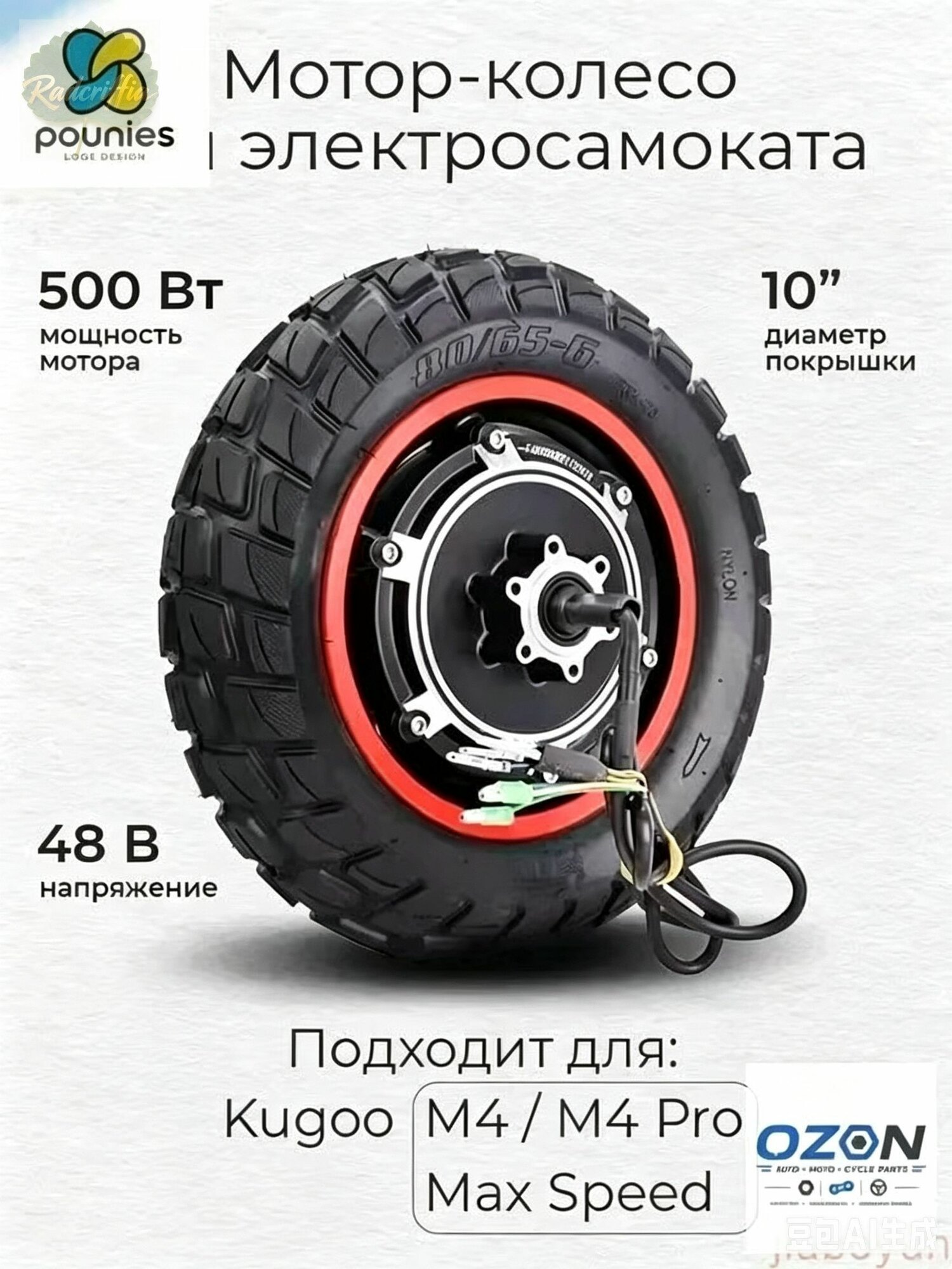 Мотор колесо для электросамоката M4 (48 V, 500 W) с покрышкой