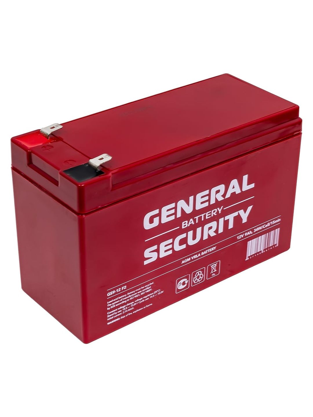 Аккумуляторная батарея GENERAL SECURITY GS 9-12 F2, AGM (12 В 9 Ач), красный