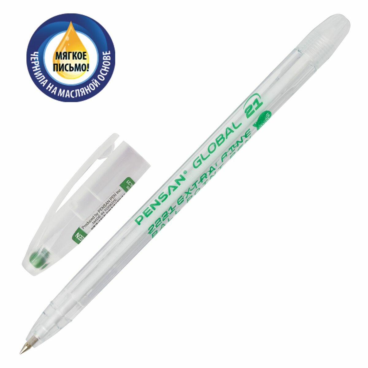 Ручка шариковая Pensan Global-21 (0.35мм, зеленая, масляная основа) (2221/12), 24шт.