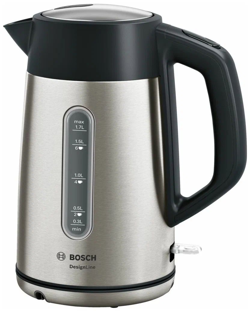 Чайник электрический Bosch TWK4P 1.7л. 2400Вт нержавеющая сталь/черный корпус: металл/пластик (TWK4P440)