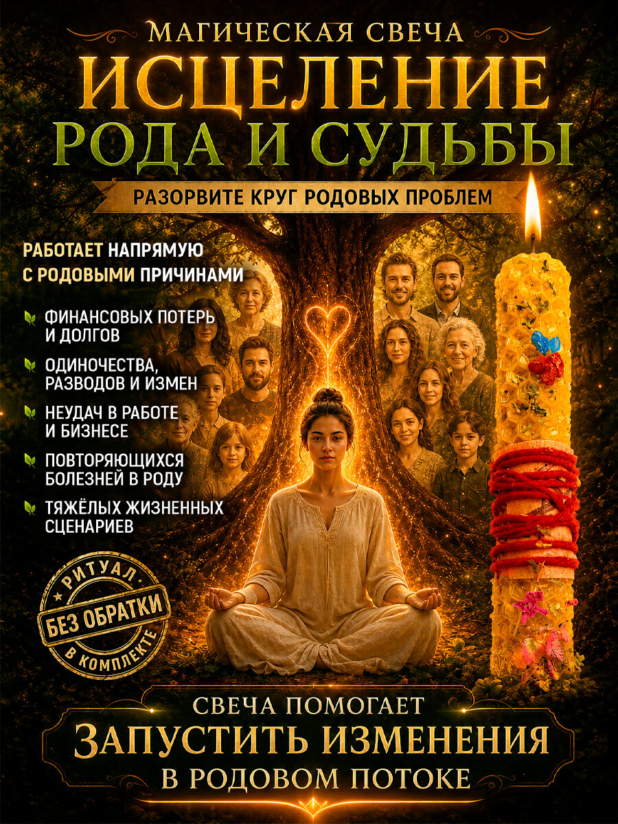 Свечи восковые магические исцеление рода И судьбы. Разорвать круг проблем. Свечи ритуальные с травами