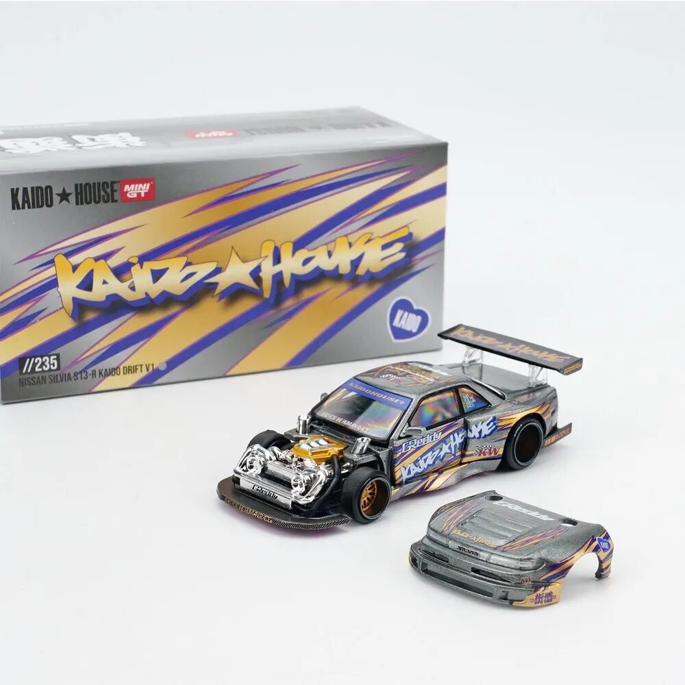 Машинка металлическая модель MINI GT KAIDO HOUSE 1:64 KHMG235 Nissan Silvia S13-R KAIDO DRIFT V1
