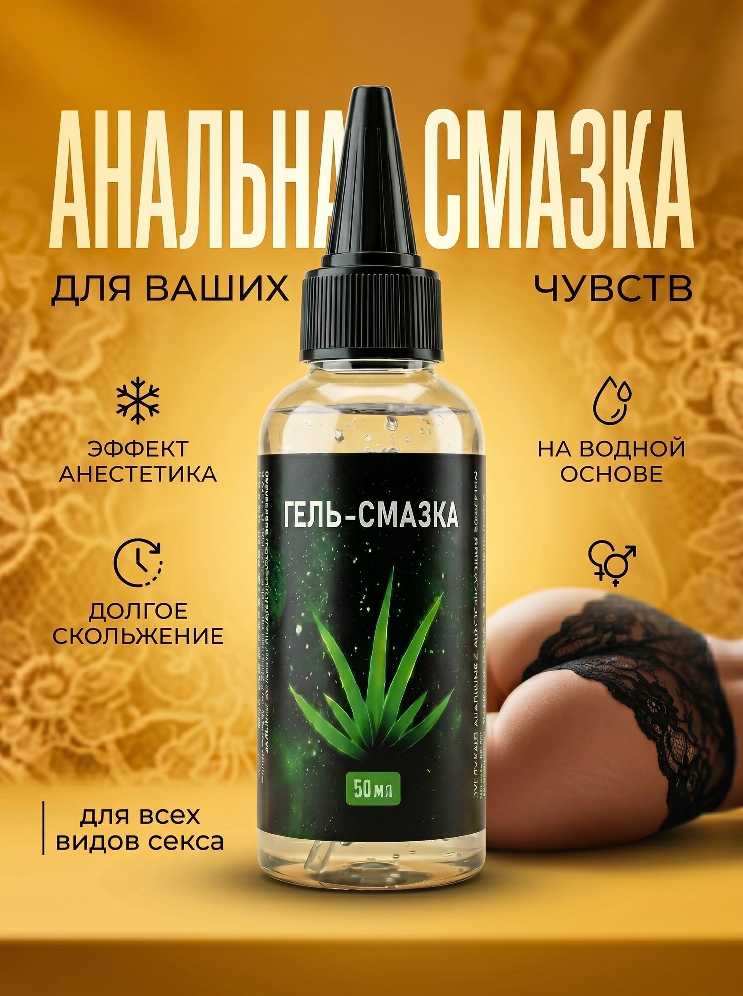 Анальная обезболивающая смазка на водной основе, интимный лубрикант для секса, 50 мл
