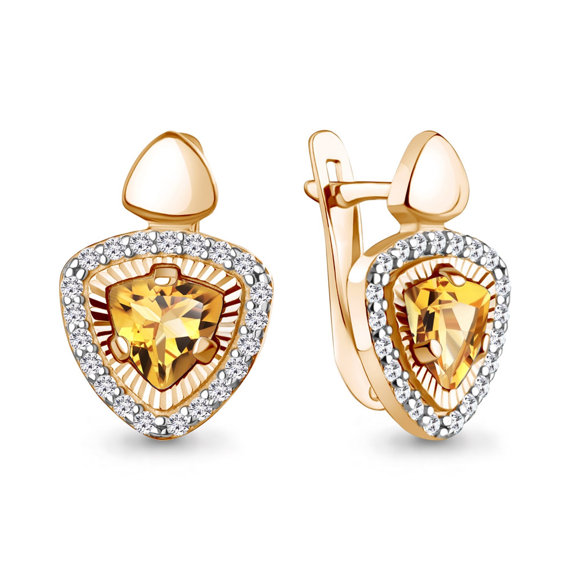 Серьги Diamant online, серебро, 925 проба, золочение, фианит, цитрин