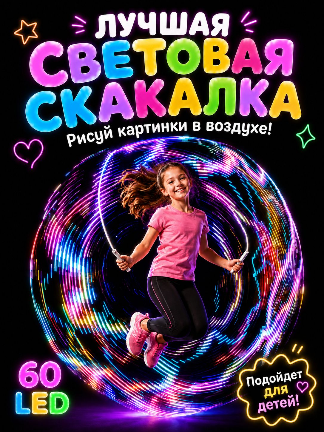 Графическая светодиодная скакалка 60 пикселей.