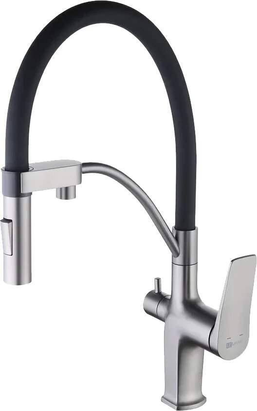 Смеситель для кухни Lemark Bronx LM3761GM с гибким изливом, с краном для питьевой воды, с поворотным изливом, матовый, однорычажный, латунный, с керамическим картриджем