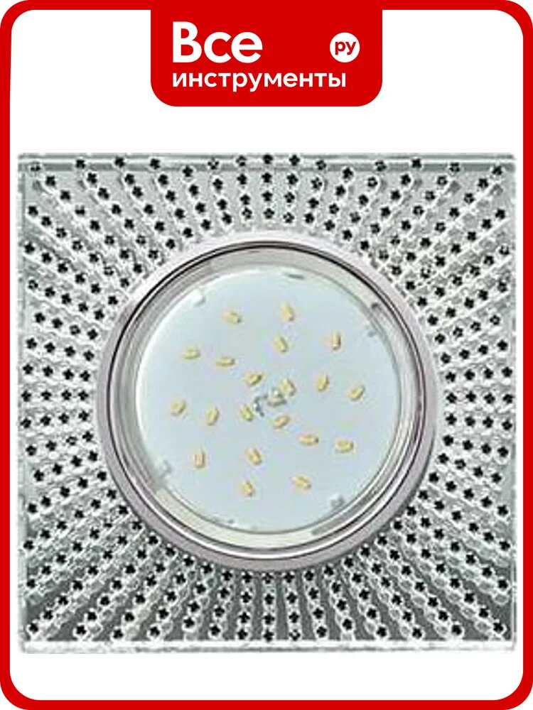 Светильник Ecola Gx53 h4 5352 glass квадрат с черными стразами (оправа хром)/фон зерк./центр. часть хром 40x123x123 (к+) FB53SGECB