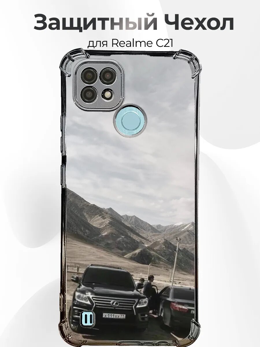 Чехол с принтом Realme C21 LX 570 и Camry 50 в горах