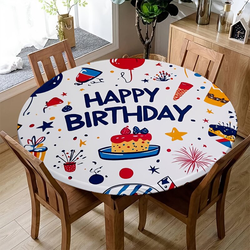 Скатерть круглая с резинкой 48 дюймов, полиэстер, с надписью Happy Birthday, для пикника и праздника