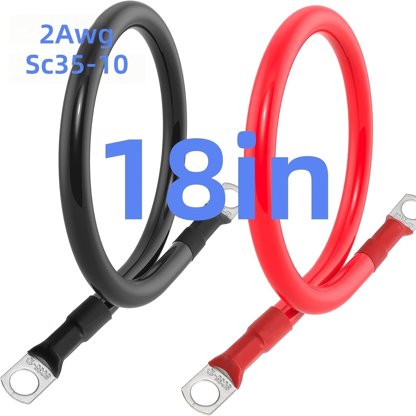 Силовой медный кабель сечением 2 AWG с наконечниками SC35-10, комплект 2 шт, длина 18 дюймов, для аккумуляторов и стартеров