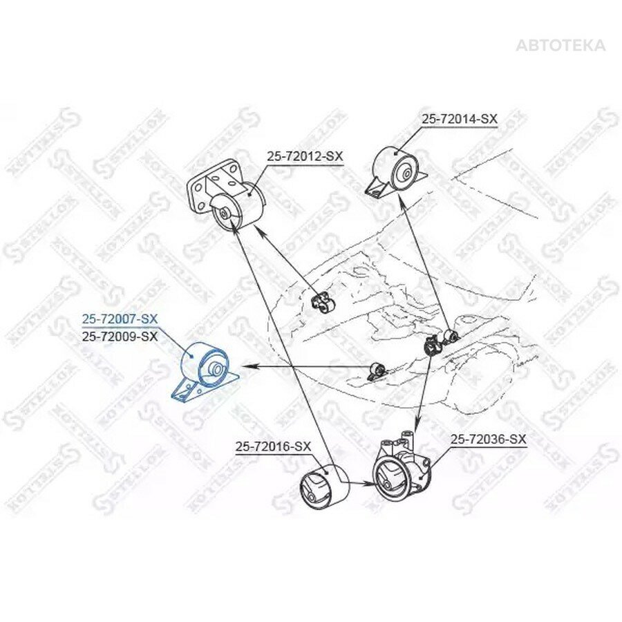Подушка двигателя MITSUBISHI LANCER -09 2.0D/1.6 перед. STELLOX 2572007SX