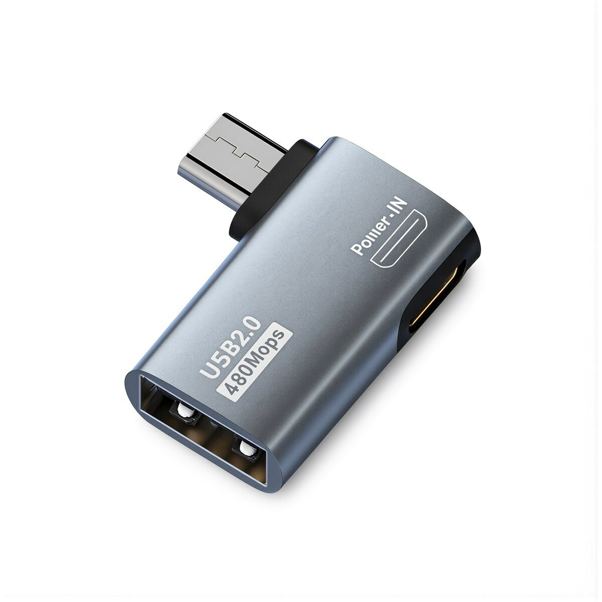 Адаптер OTG угловой небольшого размера Micro USB папа USB мама алюминиевый корпус с портом питания для мобильных устройств