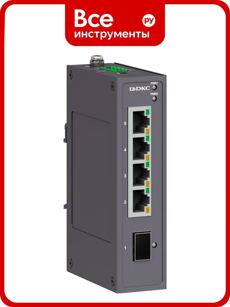 Промышленный неуправляемый коммутатор DKC 1×100Base X, SFP слот: 4× 10/100Base T X портов RJ45, 12 48В DC/18 30В AC, с рез N1000 1SFP N1000-1SFP4T-P2