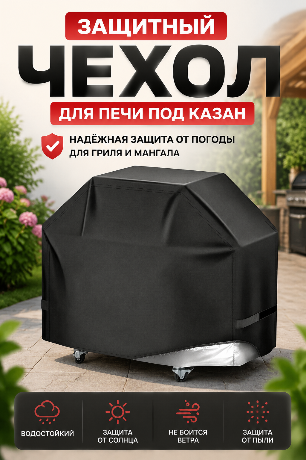 Защитный чехол для печи под казан, Оксфорд 210, 145×61×117 см