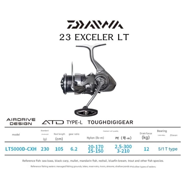 2023 Daiwa Exceler LT Маленькое универсальное вращающееся колесо, легкая катушка для дальней рыбалки