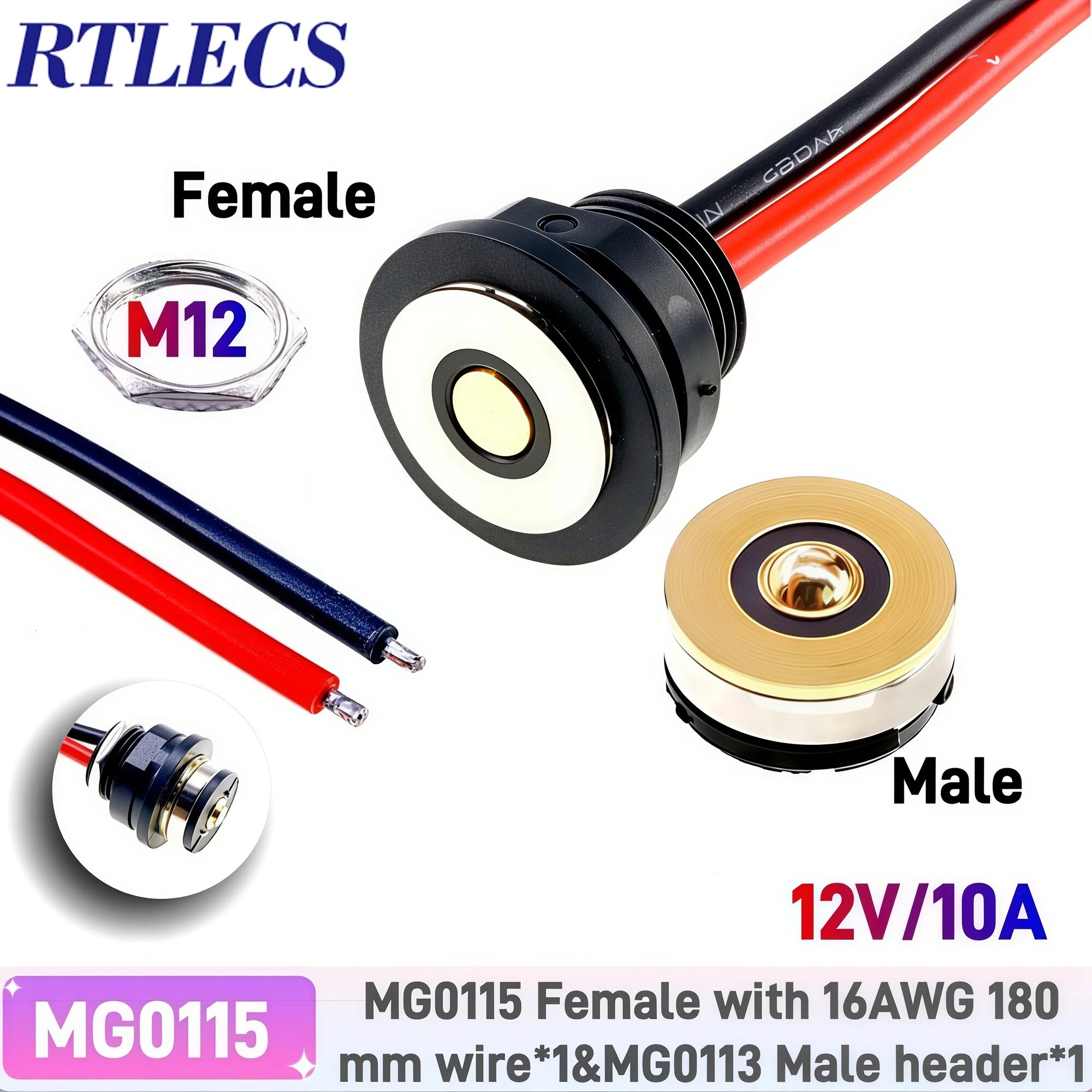 Магнитный разъем PogoPin RTLECS MG0113/115 10А 1pair, Female wire Male 13