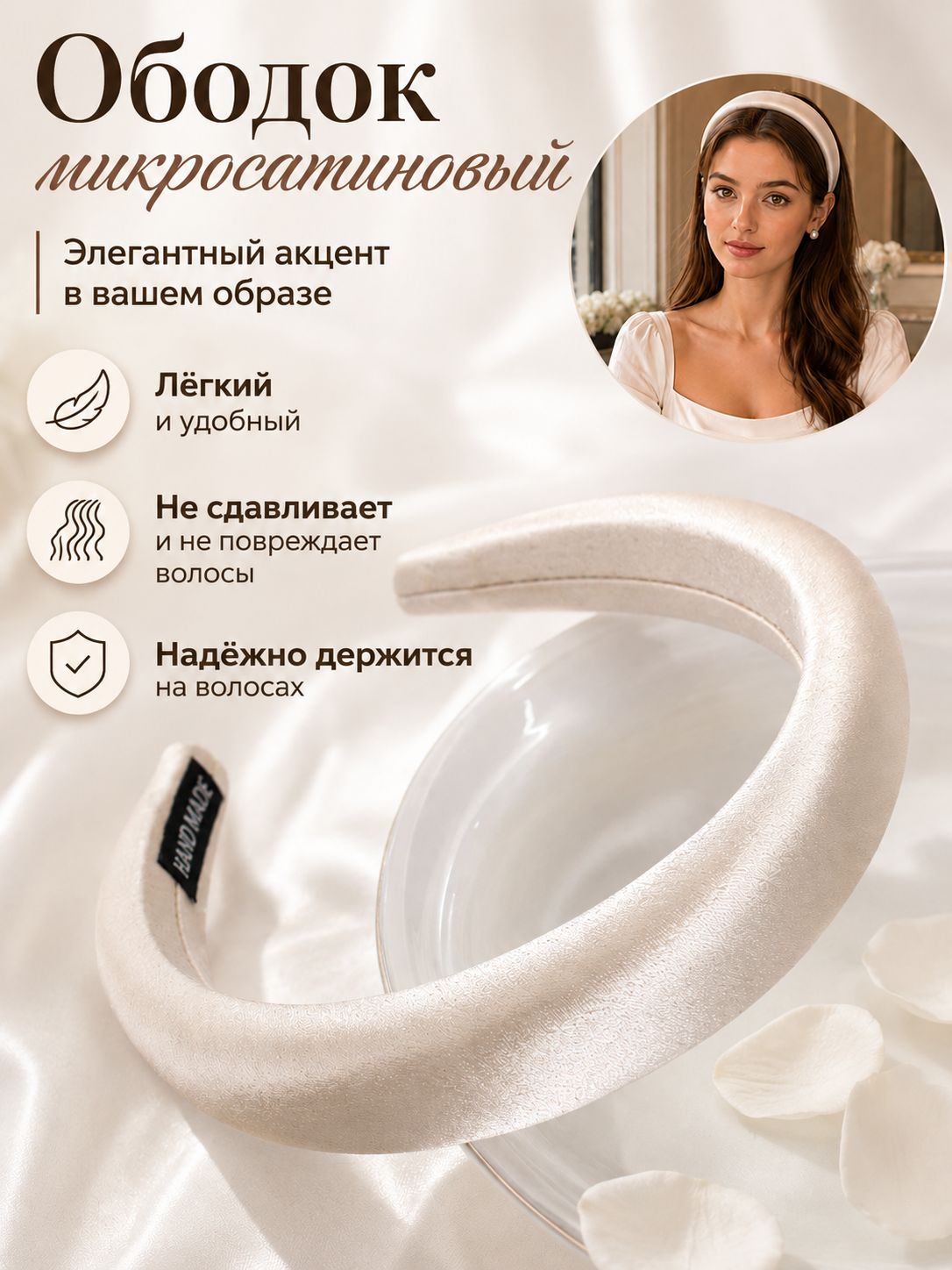 Ободок для волос женский / ободок для девочек белый.