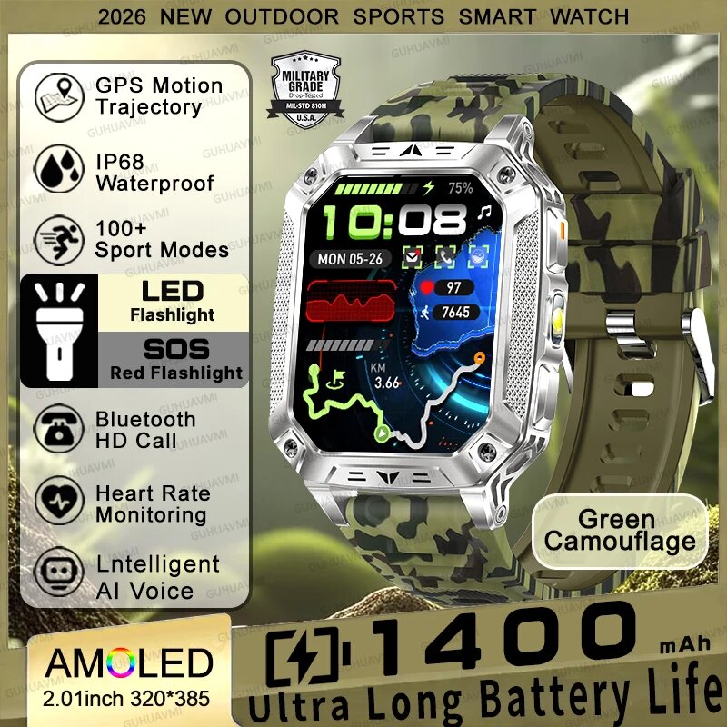Мужские умные часы Blackview 1400 mAh Зеленый, Green Camouflage