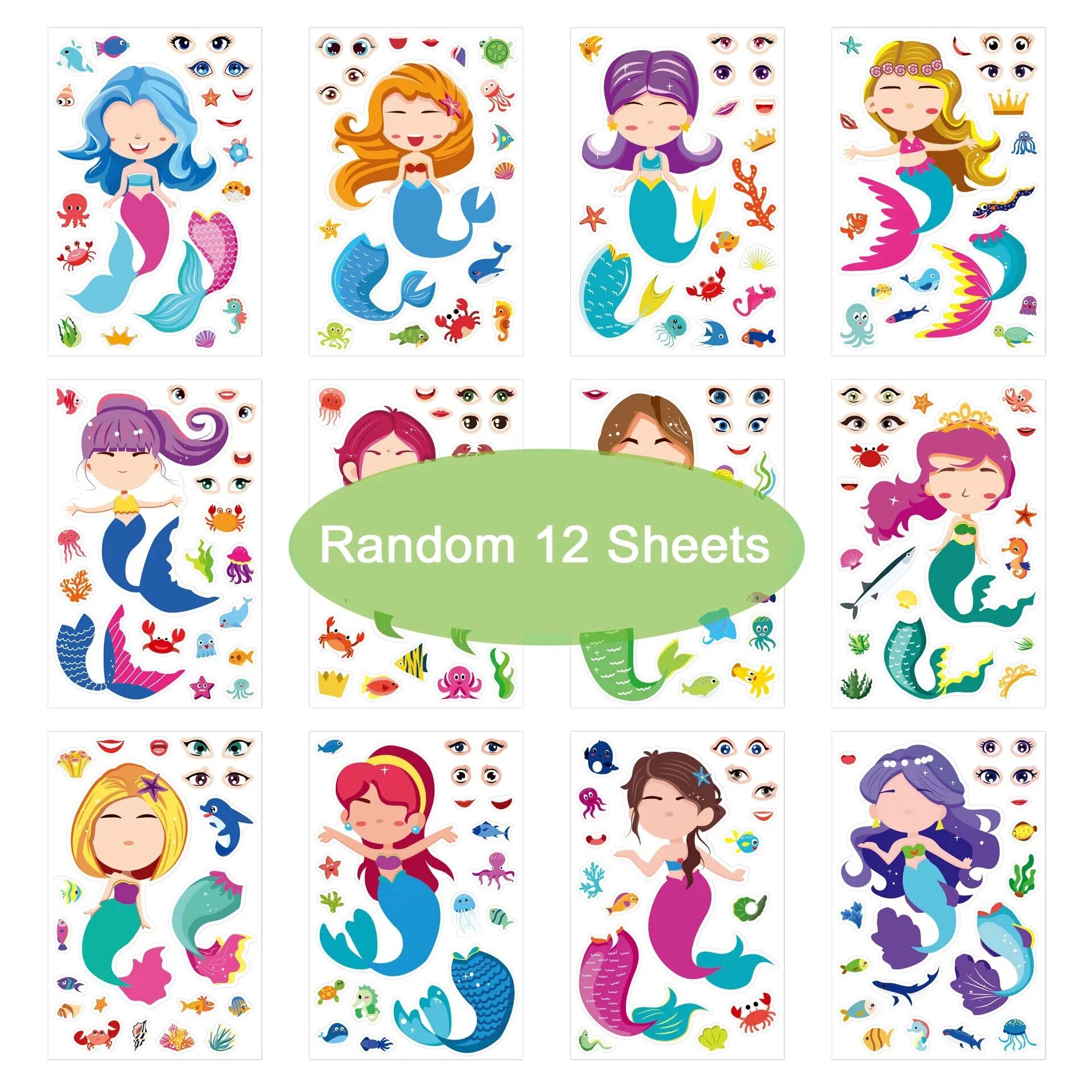 Развивающие наклейки JOKEJOLLY 12 листов животные 12Pcs BLTZ Mermaid