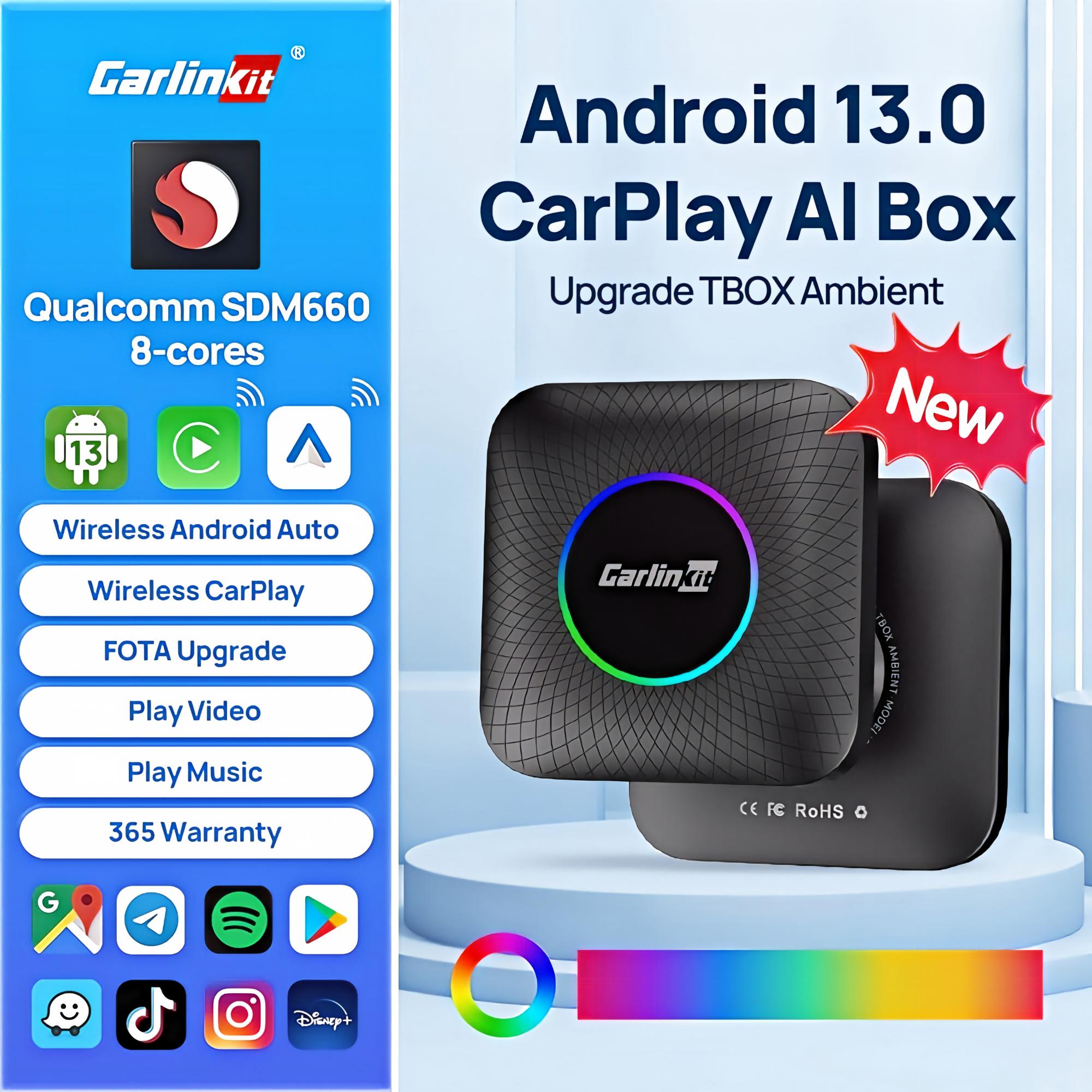 Блютуз адаптер для авто Carplay Беспроводной TBox Ambient Android 13 8+128 Гб, 8-ядерный Qualcomm 660, 4G LTE