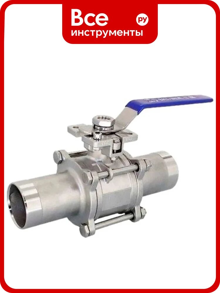 Кран шаровой DN-ru 304-304-PTFE-W-ISO-H Ду100 Ру16 полнопроходной, 3-составной, под приварку, с рукояткой D160-53633