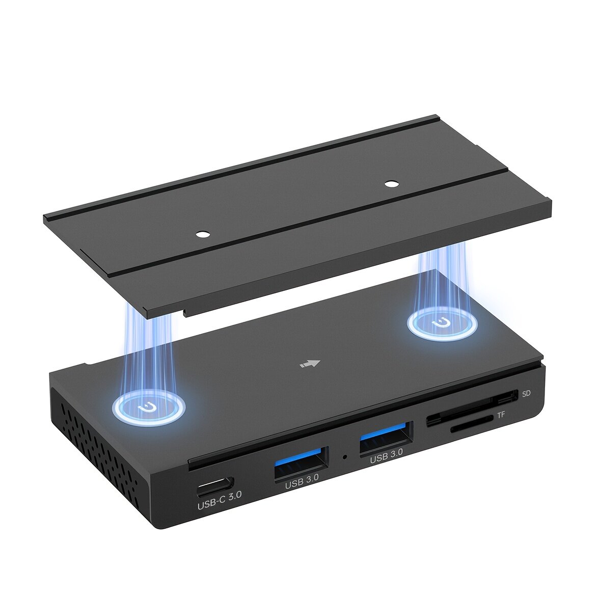 Магнитный USB-хаб USB 3.0 с несколькими портами, концентратор USB-C, скорость передачи данных 5 Гбит/с, слоты для карт памяти TF и SD, скользящая направляющая, винты и самоклеящиеся накладки в комплекте, цвет черный, модель HST-2A1C, для но