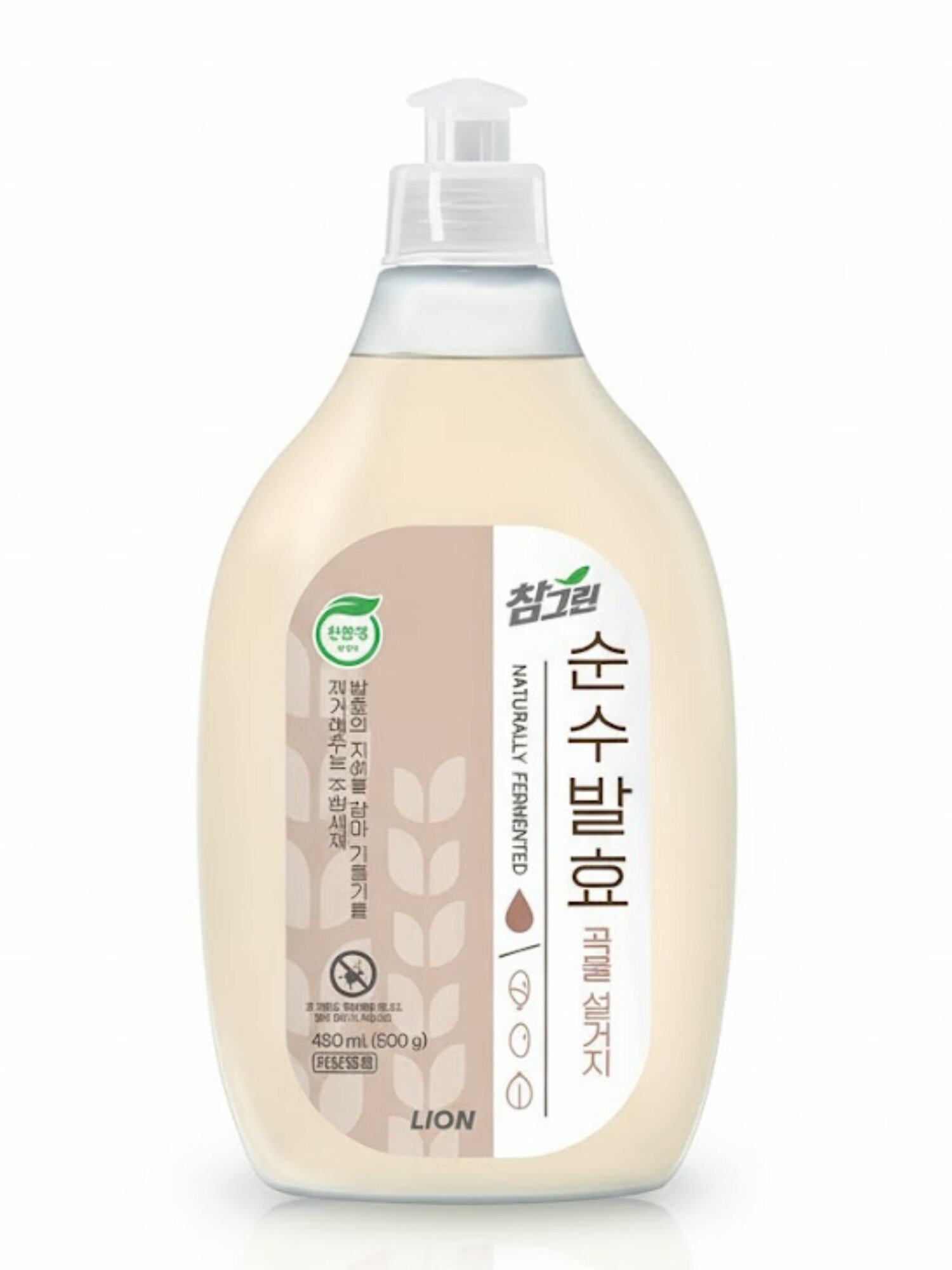LION Средство для мытья посуды, овощей и фруктов 5 злаков Chamgreen Pure Fermentation, 480 мл