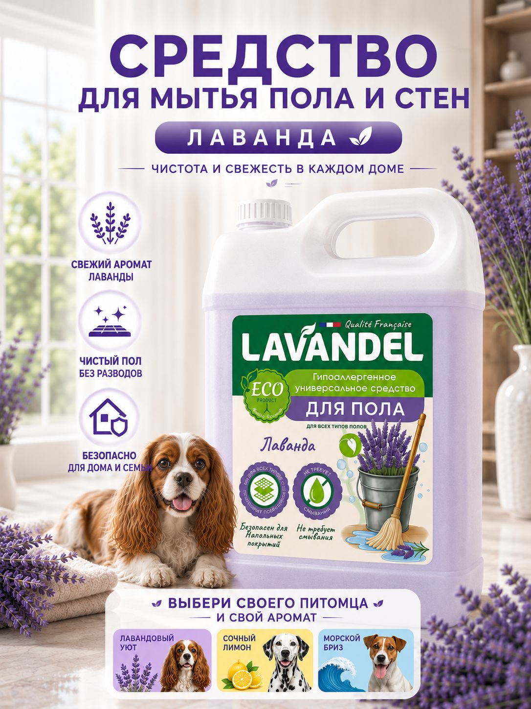 Средство для мытья пола и стен с ароматом лаванды, 5л, Lavandel