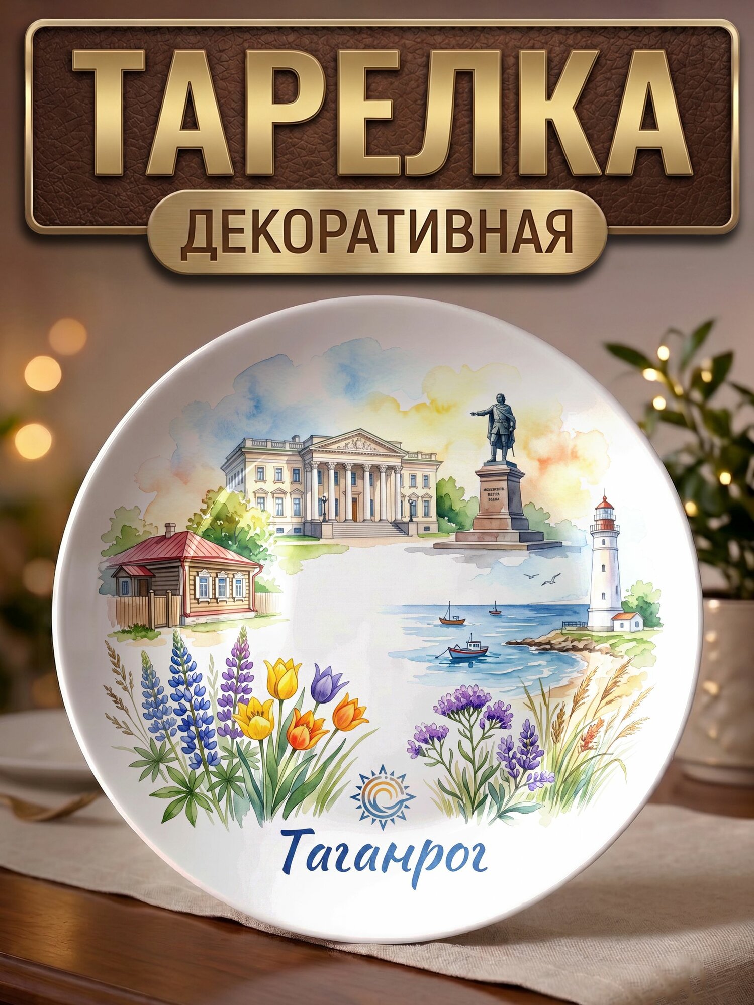 Тарелка декоративная Таганрог акварелью