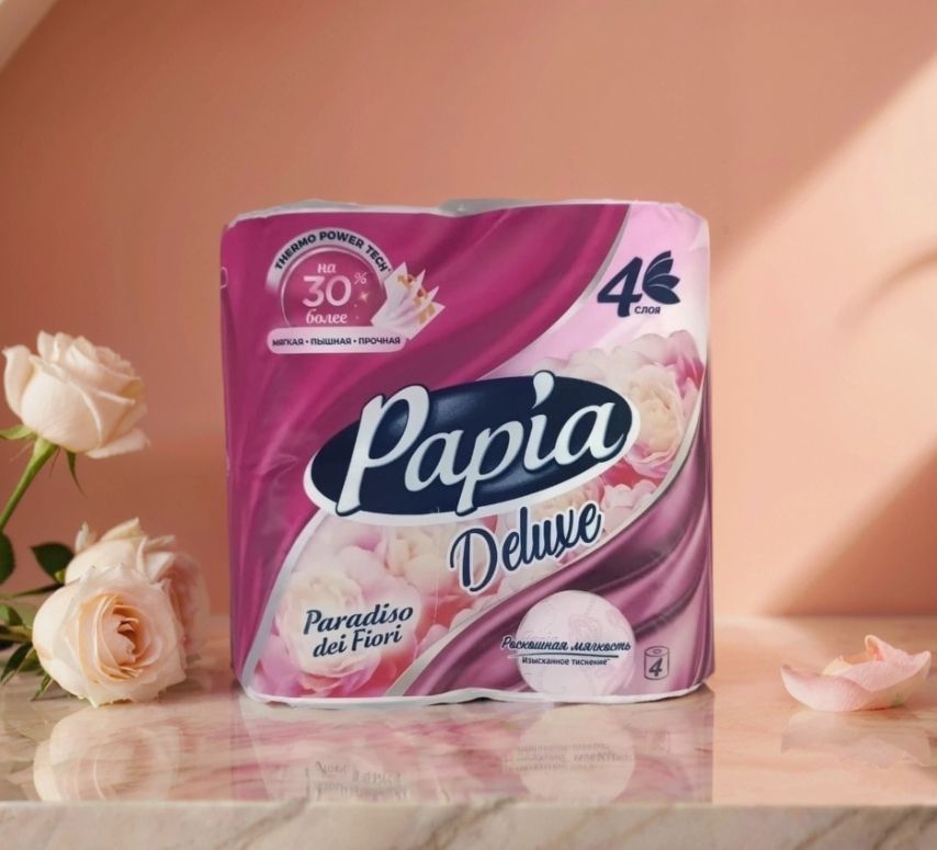 Papia Deluxe Туалетная бумага Paradiso Dei Fiori четырёхслойная, 4 рулона