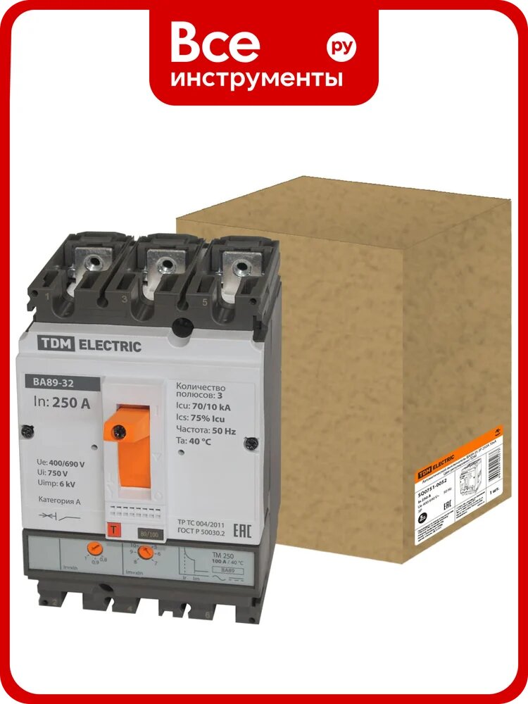 Автоматический выключатель TDM ELECTRIC ВА89-35 3Р 250А 70кА SQ0751-0052