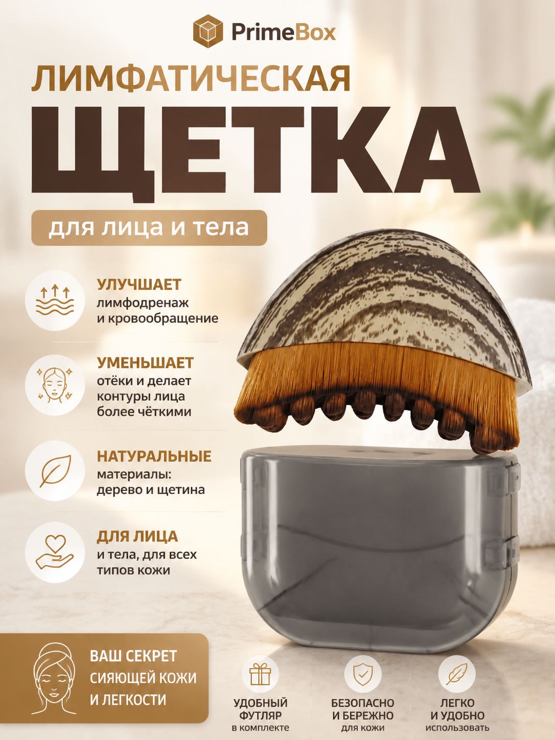 Щетка для лимфодренажного массажа лица и контуринга Профессиональная массажная щетка ухода за глазами шеей