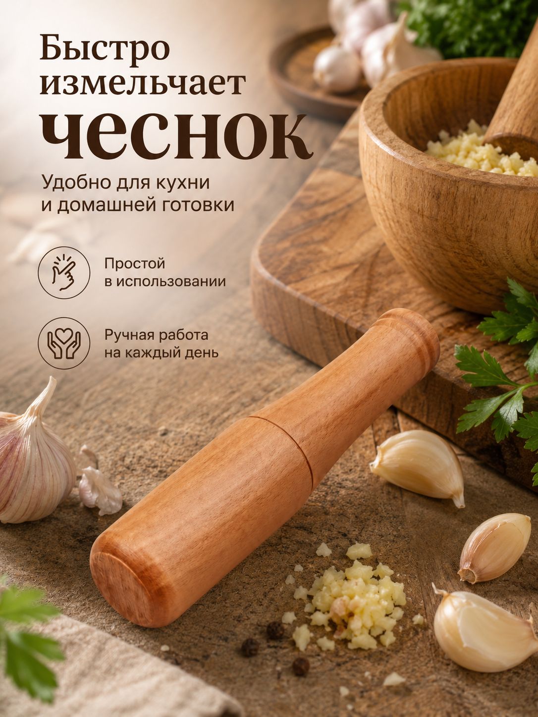 Ступка с пестиком массив дерева 3.5 см коричнево-красный