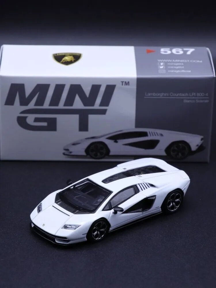 Машинка TSM MINI GT 1/64 Lamborghini Countach LPI 800-4 Bianco Siderale #567 Die-cast Alloy Car Model Collection Toy Gift