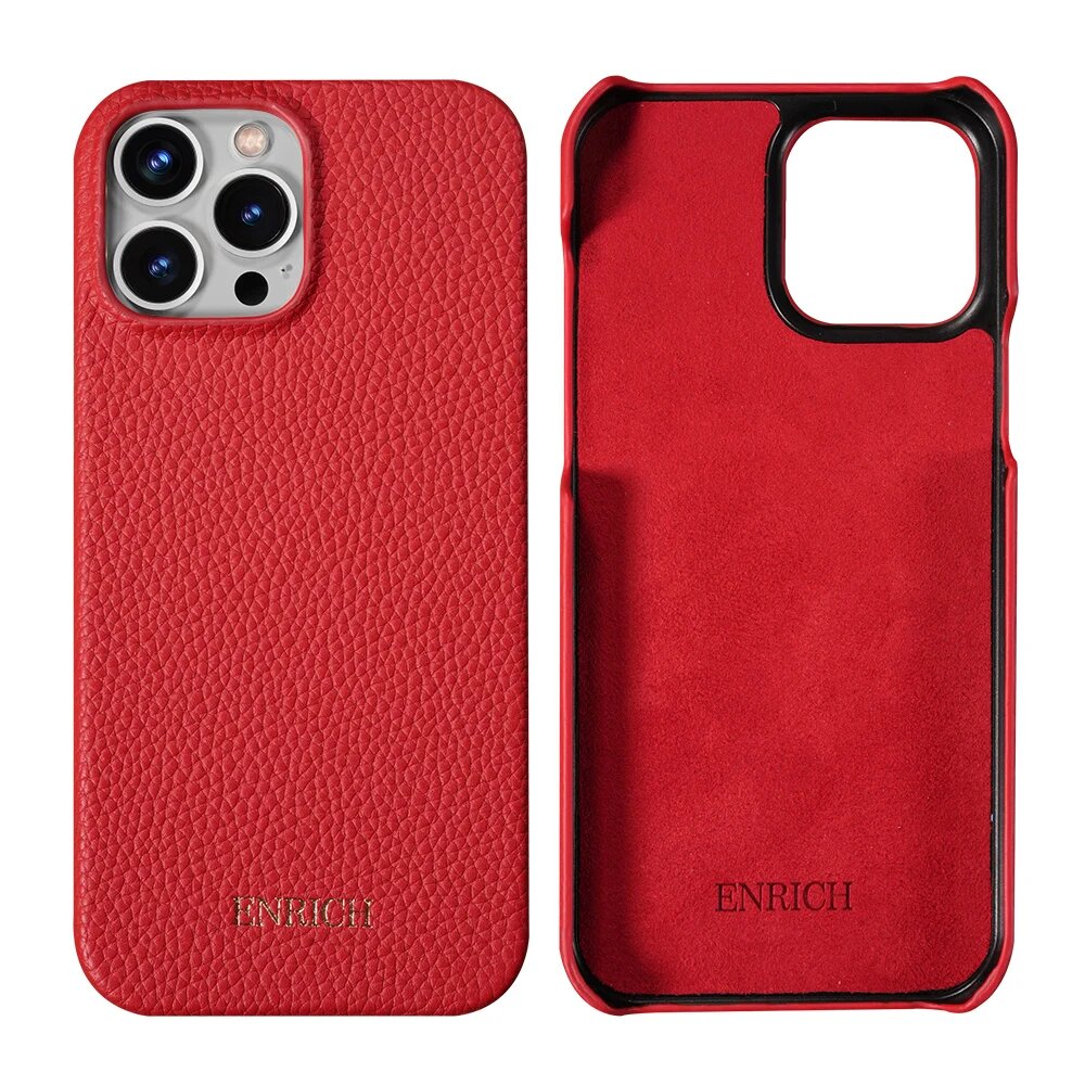 Роскошный чехол из натуральной кожи личи для iPhone 13 Pro Max 13 Mini, iPhone 13 Про, Красный, Red