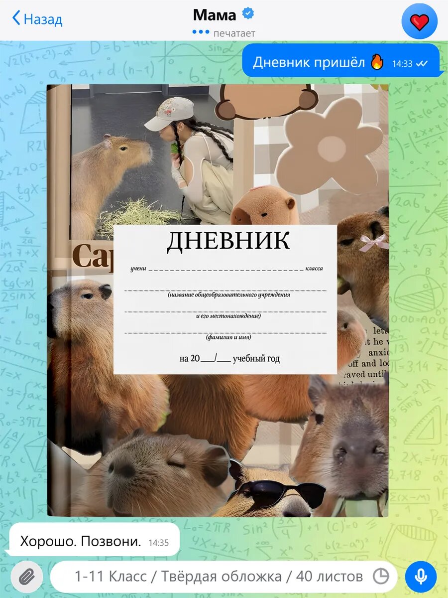 Школьный дневник с принтом Капибара